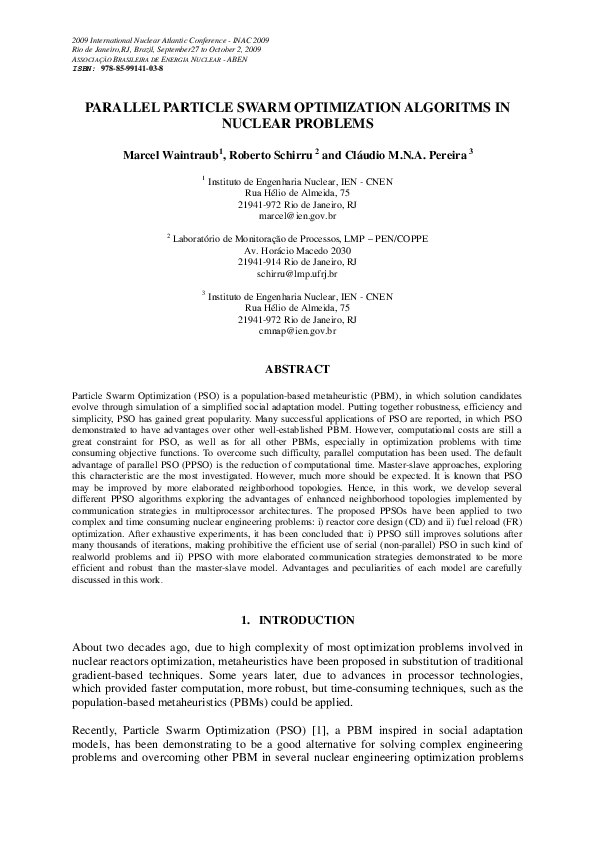 Pdf Parallel Particle Swarm Optimization Algoritms In Nuclear Problems