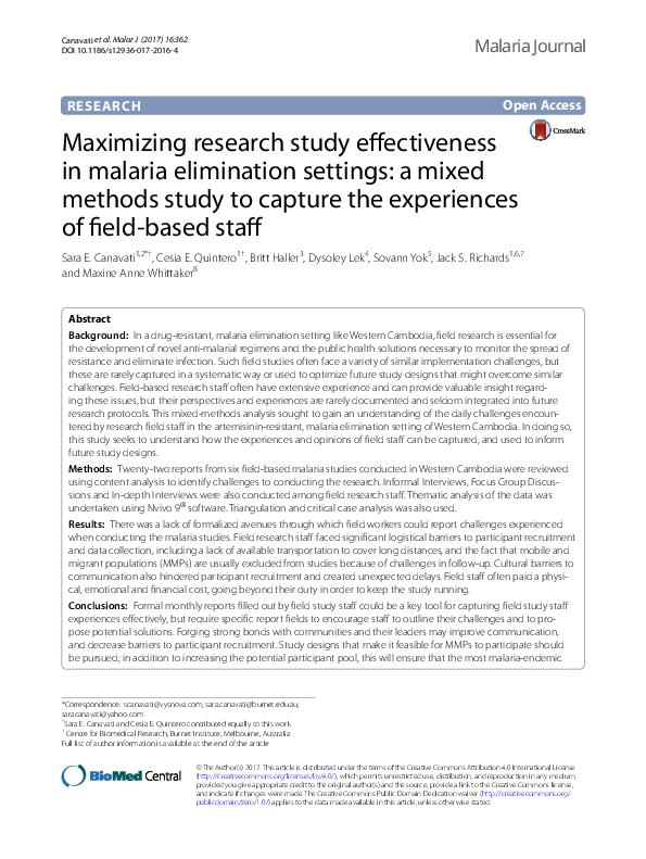 (PDF) Maximizing research study effectiveness in malaria elimination ...