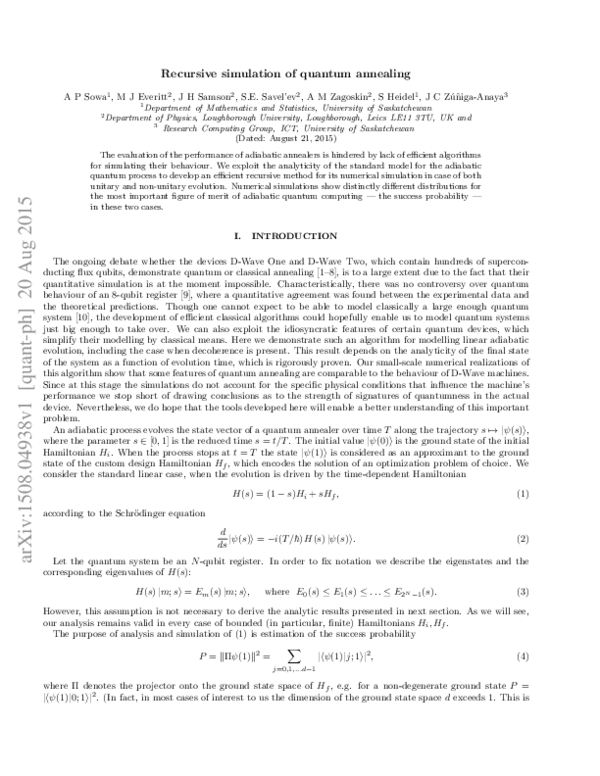 (PDF) Recursive simulation of quantum annealing