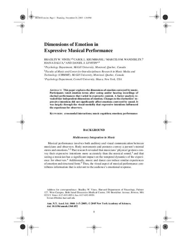 (PDF) Dimensions of emotion in expressive musical performance