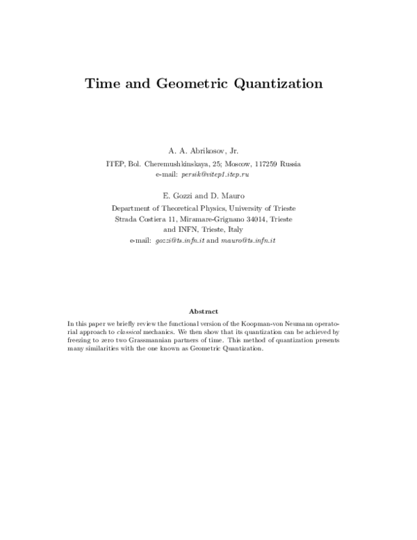 (PDF) Time and Geometric Quantization