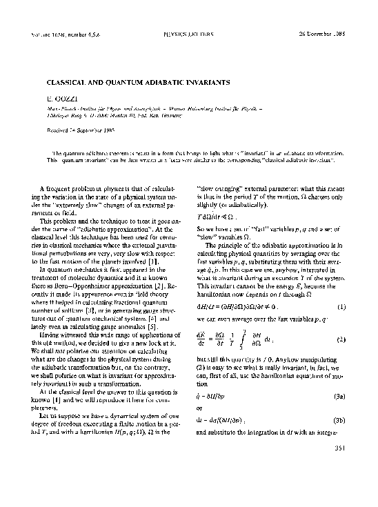 (PDF) Classical and quantum adiabatic invariants
