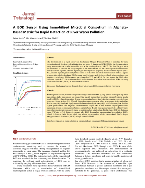 (PDF) A BOD Sensor Using Immobilized Microbial Consortium in Alginate ...