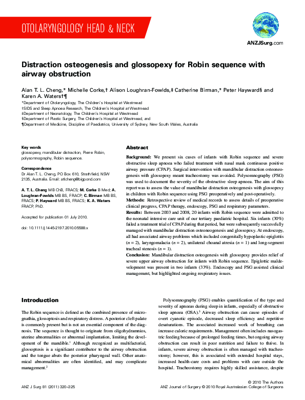 (PDF) Distraction osteogenesis and glossopexy for Robin sequence with ...