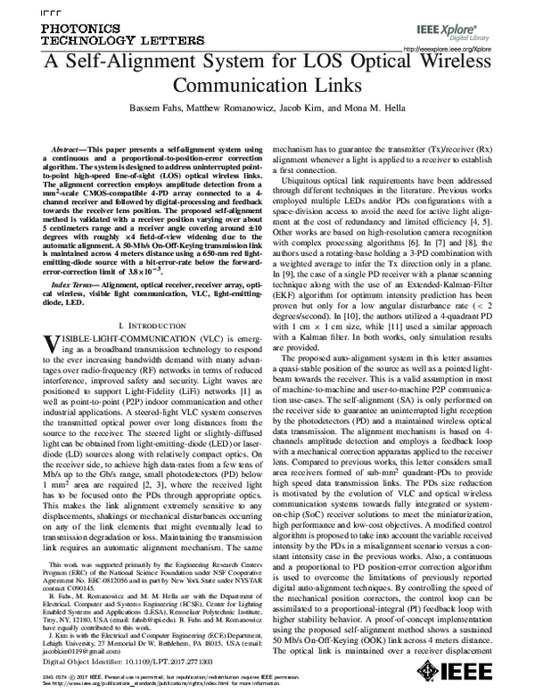 (PDF) A Self-Alignment System for LOS Optical Wireless Communication Links