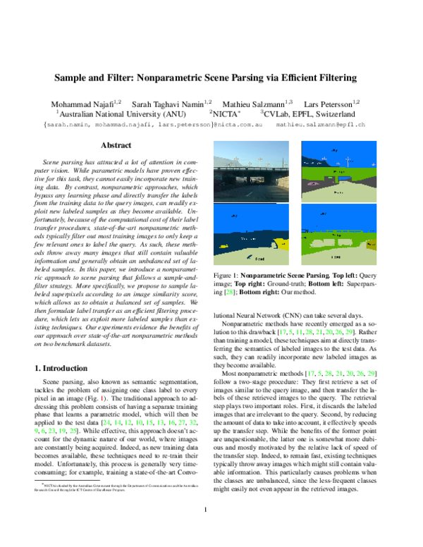Pdf Sample And Filter Nonparametric Scene Parsing Via Efficient Filtering
