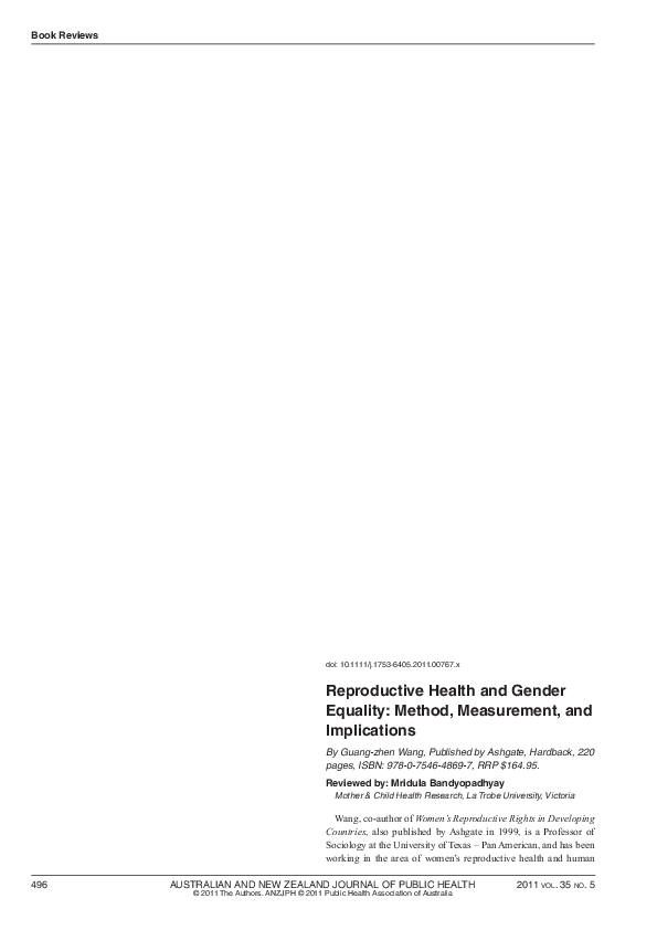 (PDF) Reproductive Health and Gender Equality: Method, Measurement, and ...