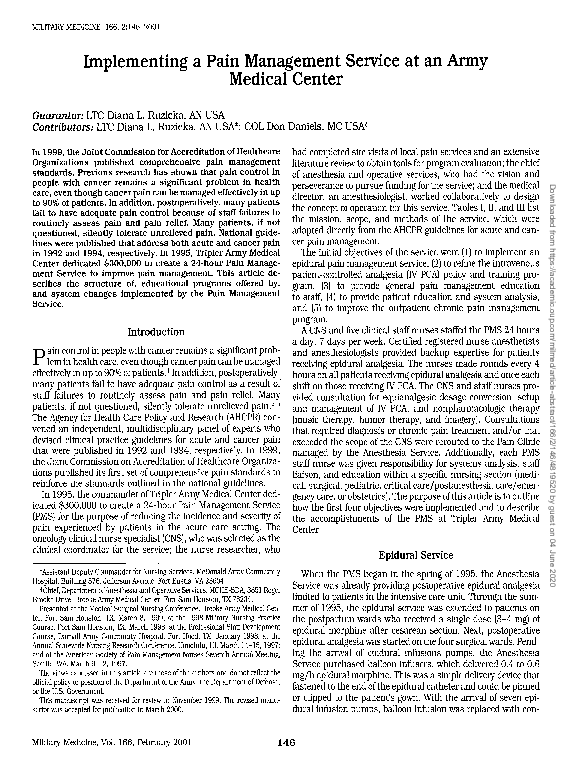 (PDF) Implementing a pain management service at an Army Medical Center