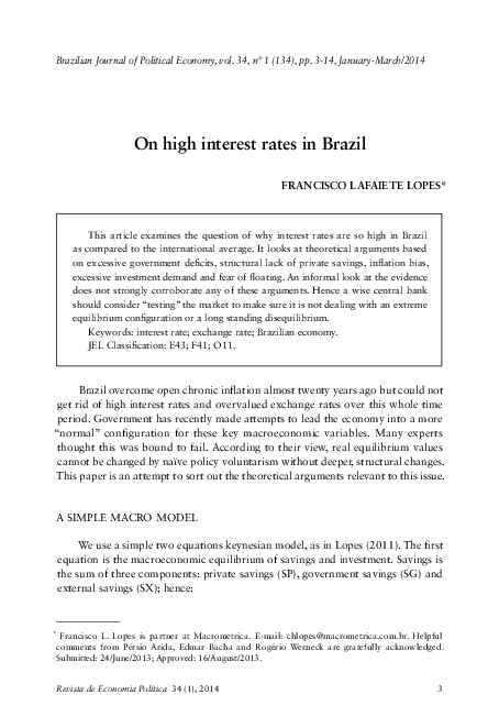 (PDF) On high interest rates in Brazil