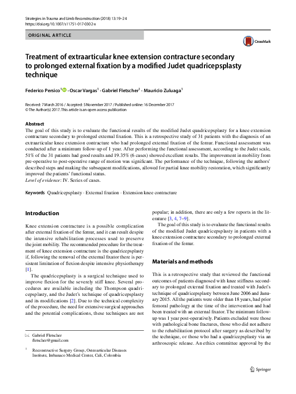 (PDF) Treatment of extraarticular knee extension contracture secondary ...