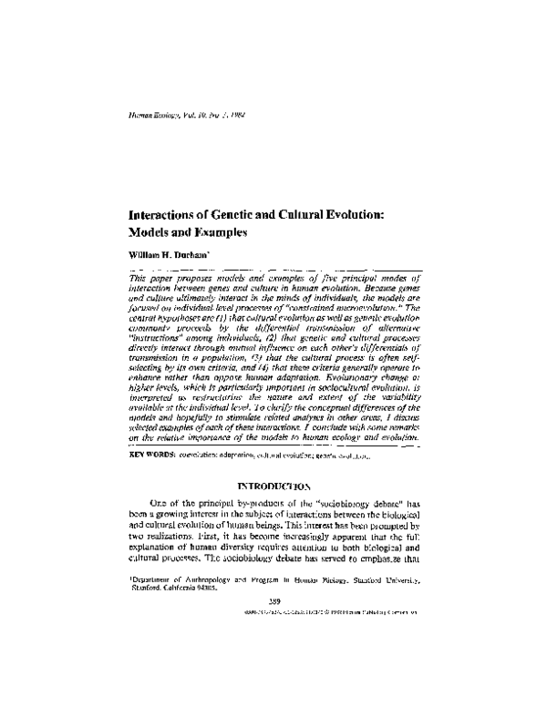 (PDF) Interactions of genetic and cultural evolution: Models and examples