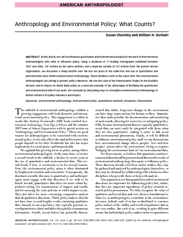 (PDF) Anthropology and Environmental Policy: What Counts?