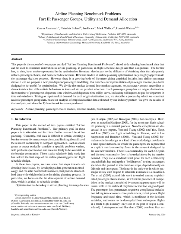 (PDF) Airline planning benchmark problems part II: Passenger groups ...