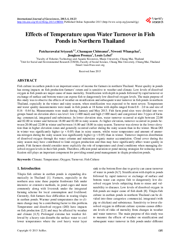 (PDF) Effects of Temperature upon Water Turnover in Fish Ponds in ...