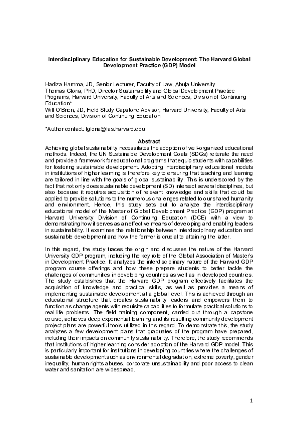 (PDF) Interdisciplinary Education for Sustainable Development: The ...