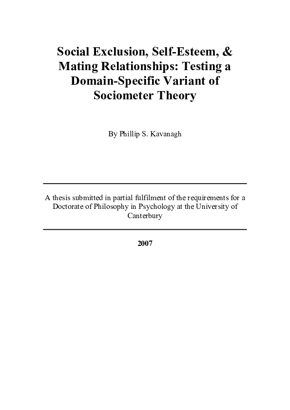 (PDF) Social Exclusion, Self-Esteem, & Mating Relationships: Testing a ...
