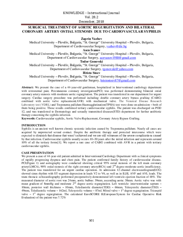 (PDF) Surgical Treatment of Aortic Regurgitation and Bilateral Coronary ...