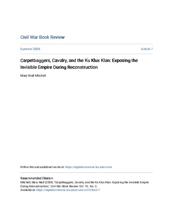 (PDF) Carpetbaggers, cavalry, and the Ku Klux Klan: exposing the ...