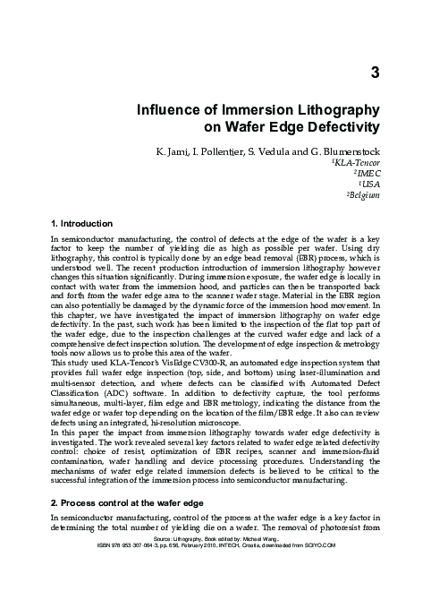 (PDF) Influence of Immersion Lithography on Wafer Edge Defectivity