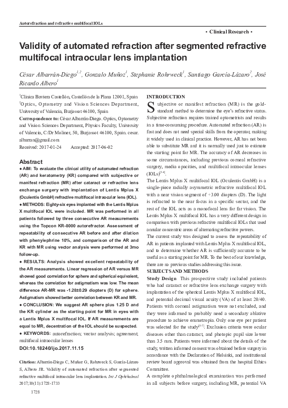 (PDF) Validity of automated refraction after segmented refractive ...