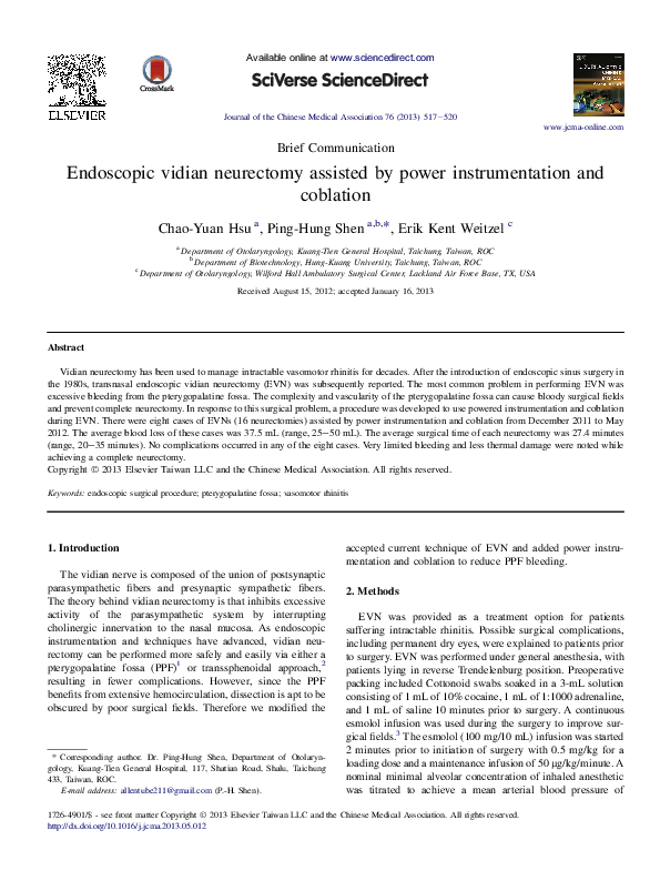 (PDF) Endoscopic vidian neurectomy assisted by power instrumentation ...