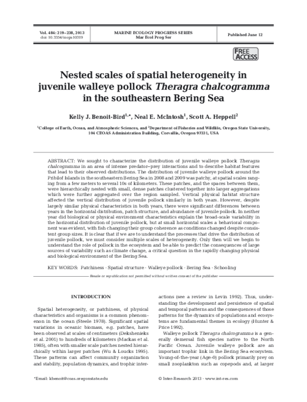 (PDF) Nested scales of spatial heterogeneity in juvenile walleye ...