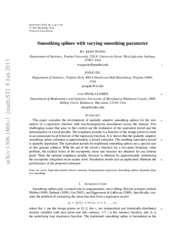 Pdf Smoothing Splines With Varying Smoothing Parameter