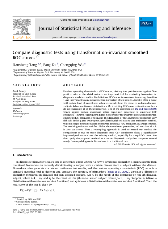 (PDF) Compare diagnostic tests using transformation-invariant smoothed ...