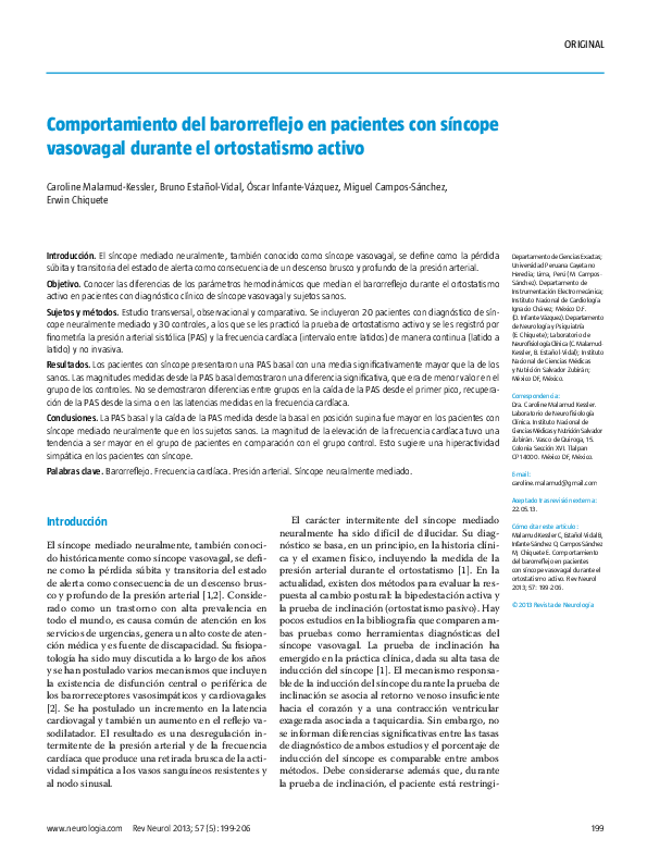 (PDF) [Baroreflex behavior in patients with vasovagal syncope during ...