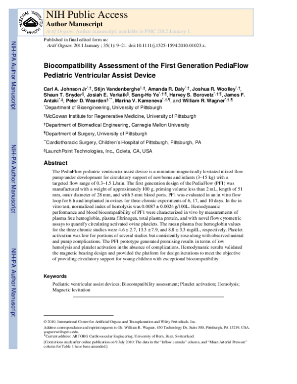 (PDF) Biocompatibility Assessment of the First Generation PediaFlow ...