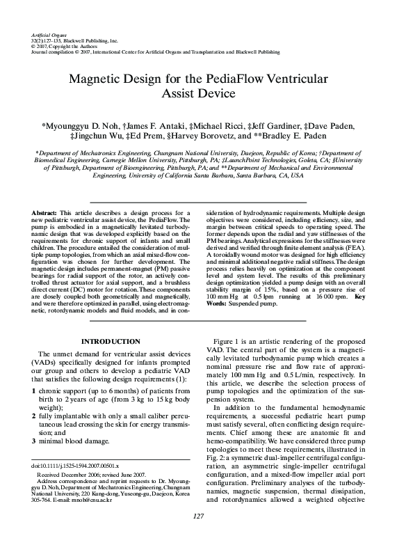 (PDF) Magnetic Design for the PediaFlow Ventricular Assist Device