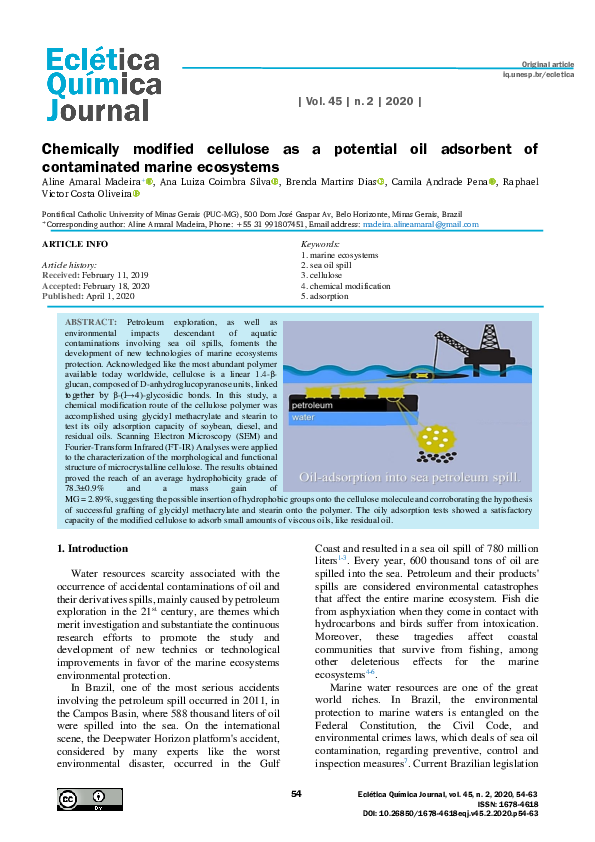 (PDF) Chemically modified cellulose as a potential oil adsorbent of ...
