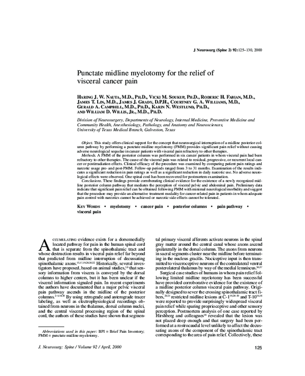 (PDF) Punctate midline myelotomy for the relief of visceral cancer pain