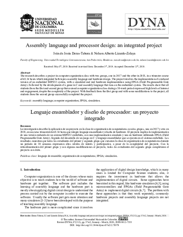 (PDF) Assembly language and processor design: an integrated project