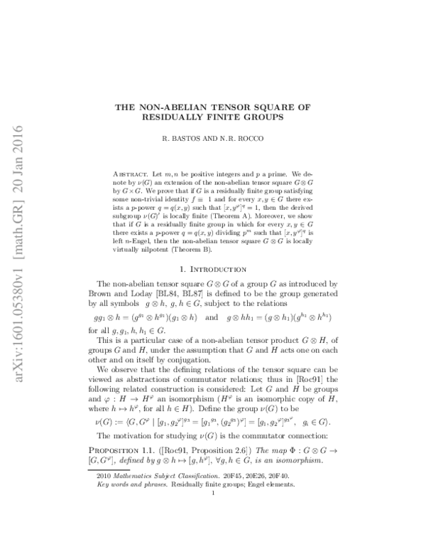 (PDF) The non-abelian tensor square of residually finite groups