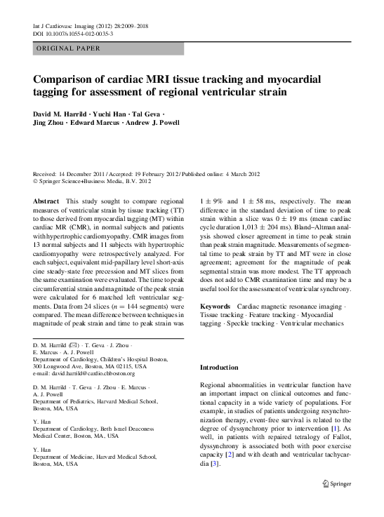 (PDF) Comparison of cardiac MRI tissue tracking and myocardial tagging ...