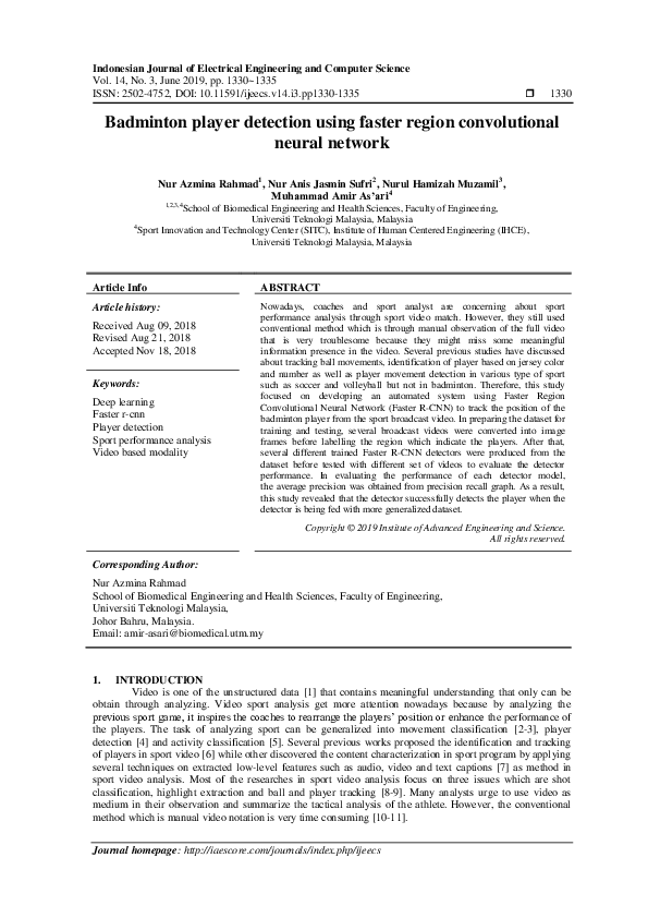 Pdf Badminton Player Detection Using Faster Region Convolutional