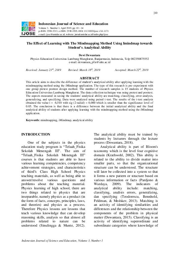 (PDF) The Effect of Learning with The Mindmapping Method Using Imindmap towards Student’s ...