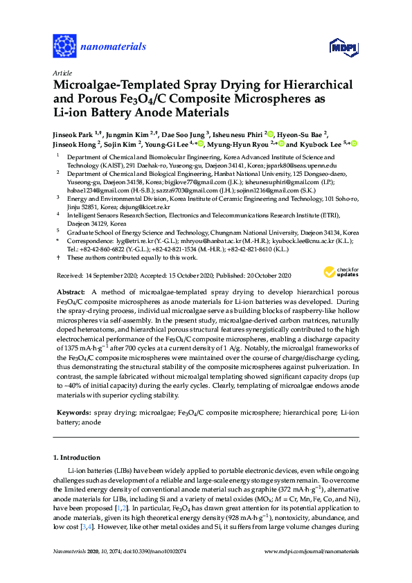(PDF) Microalgae-Templated Spray Drying for Hierarchical and Porous ...