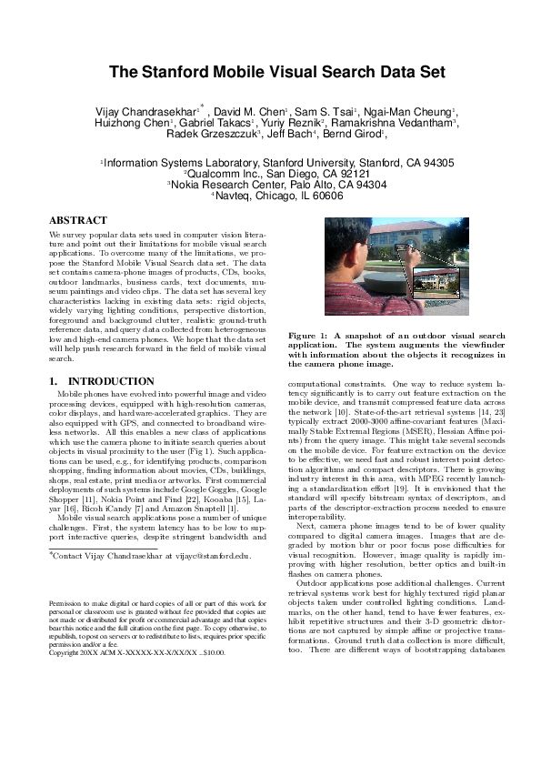 (PDF) The stanford mobile visual search data set