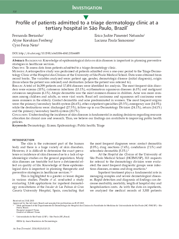 (PDF) Profile of patients admitted to a triage dermatology clinic at a ...