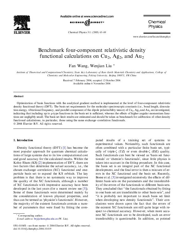 Pdf Benchmark Four Component Relativistic Density Functional