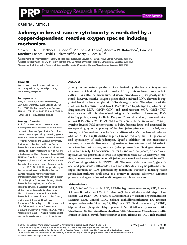 (PDF) Jadomycin breast cancer cytotoxicity is mediated by a copper ...