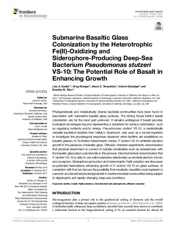 (PDF) Submarine Basaltic Glass Colonization by the Heterotrophic Fe(II ...