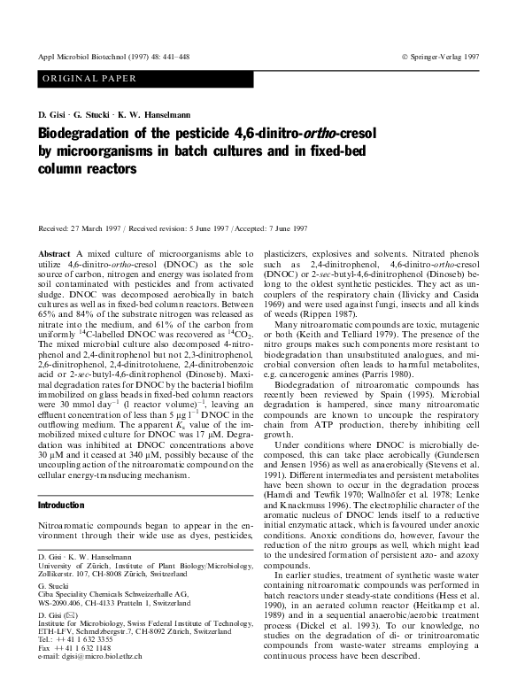 (PDF) Biodegradation of the pesticide 4,6-dinitro- ortho -cresol by ...