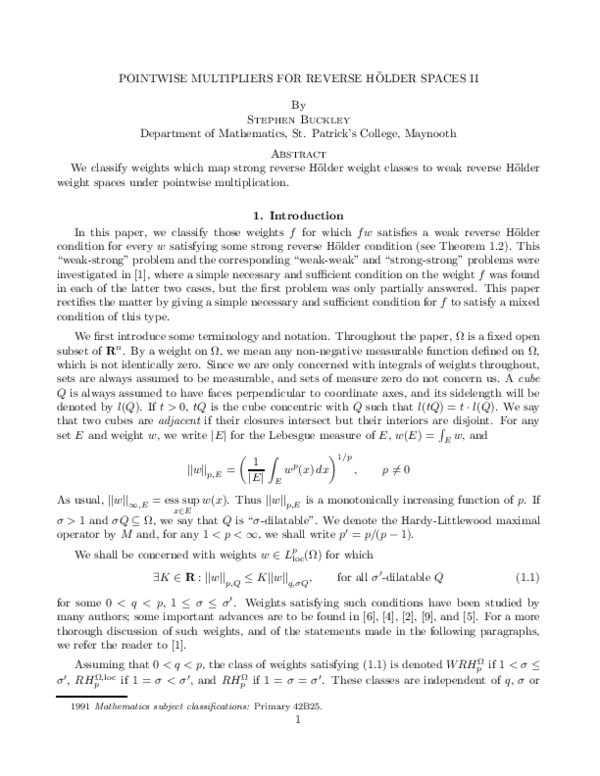 (PDF) Pointwise multipliers for reverse Holder spaces