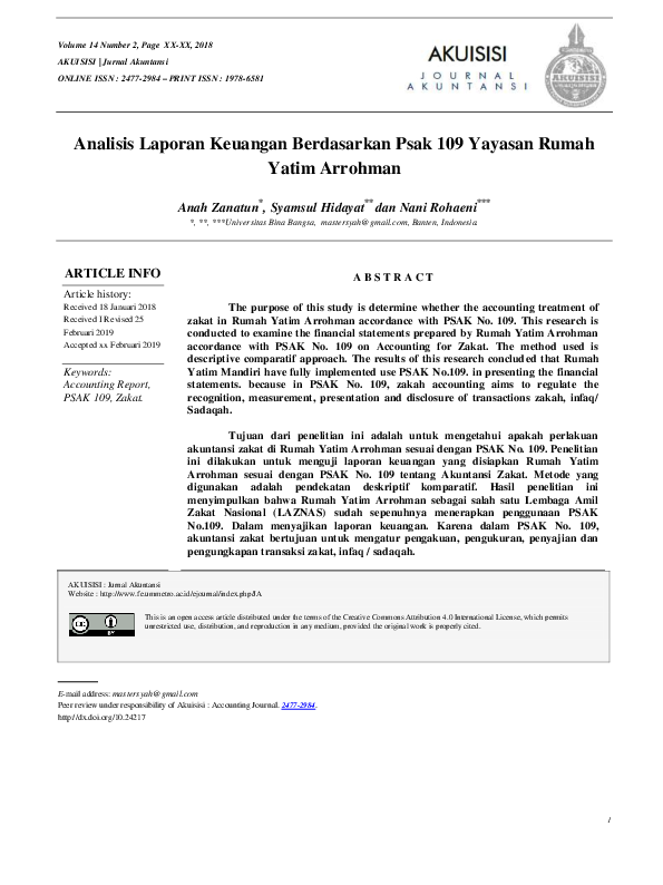 (PDF) Analisis Laporan Keuangan Berdasarkan Psak 109 Pada Yayasan Rumah ...