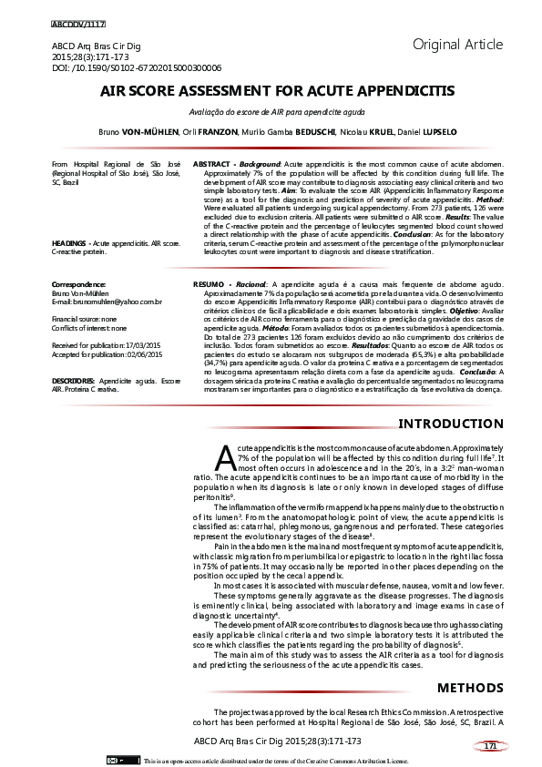 (PDF) Air Score Assessment for Acute Appendicitis