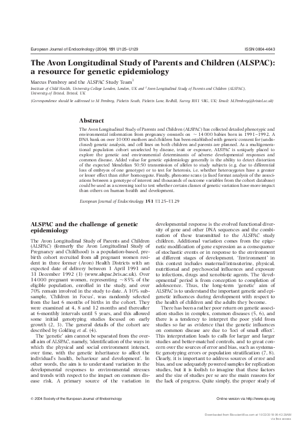 (PDF) The Avon Longitudinal Study of Parents and Children (ALSPAC ...