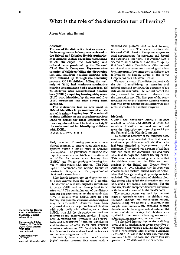 (PDF) What is the role of the distraction test of hearing?
